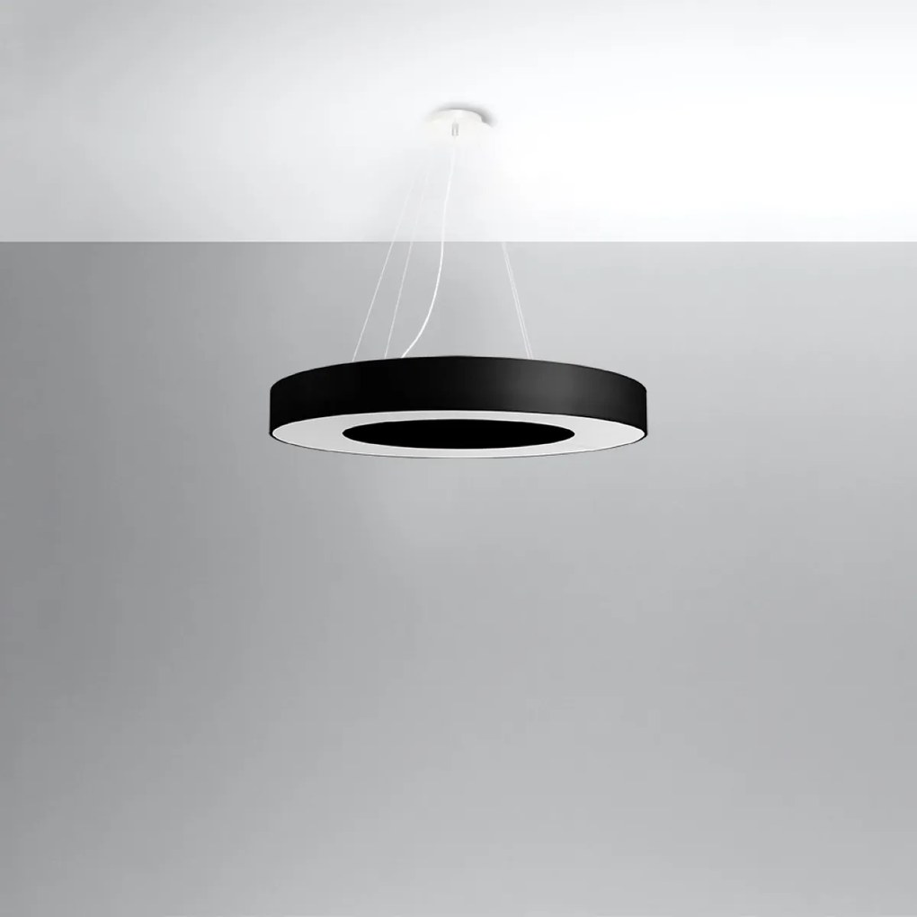 Závěsné svítidlo Saturno Slim, 1x černé textilní stínítko, (bílý plast), (fi 70 cm)
