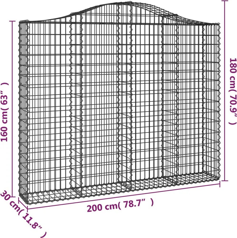 Klenutý gabionový koš 200 x 30 x 160/180 cm pozinkované železo 153388