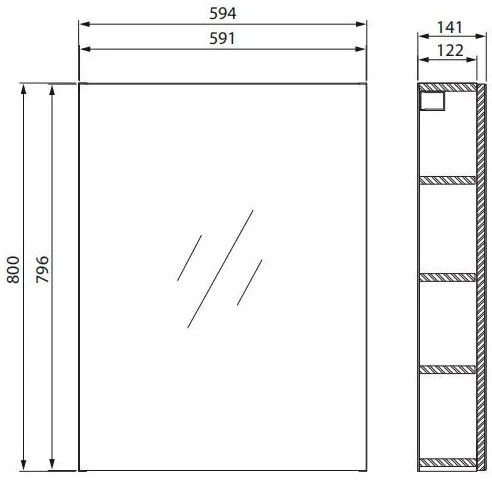 Cersanit City, zrcadlová skříňka 60x14x80 cm, bílá, S584-024-DSM