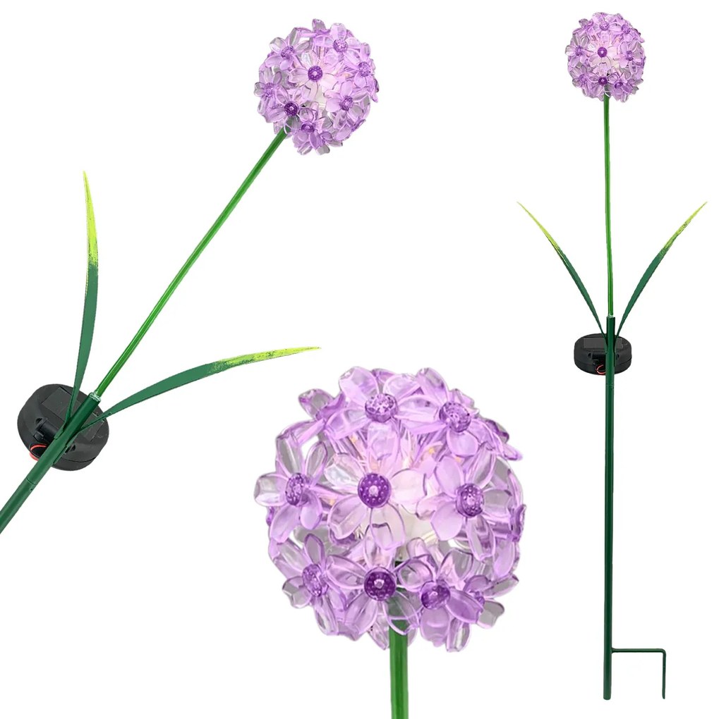 Zapichovací zahradní solární světlo Flower, 70 cm, kov/plast, fialová