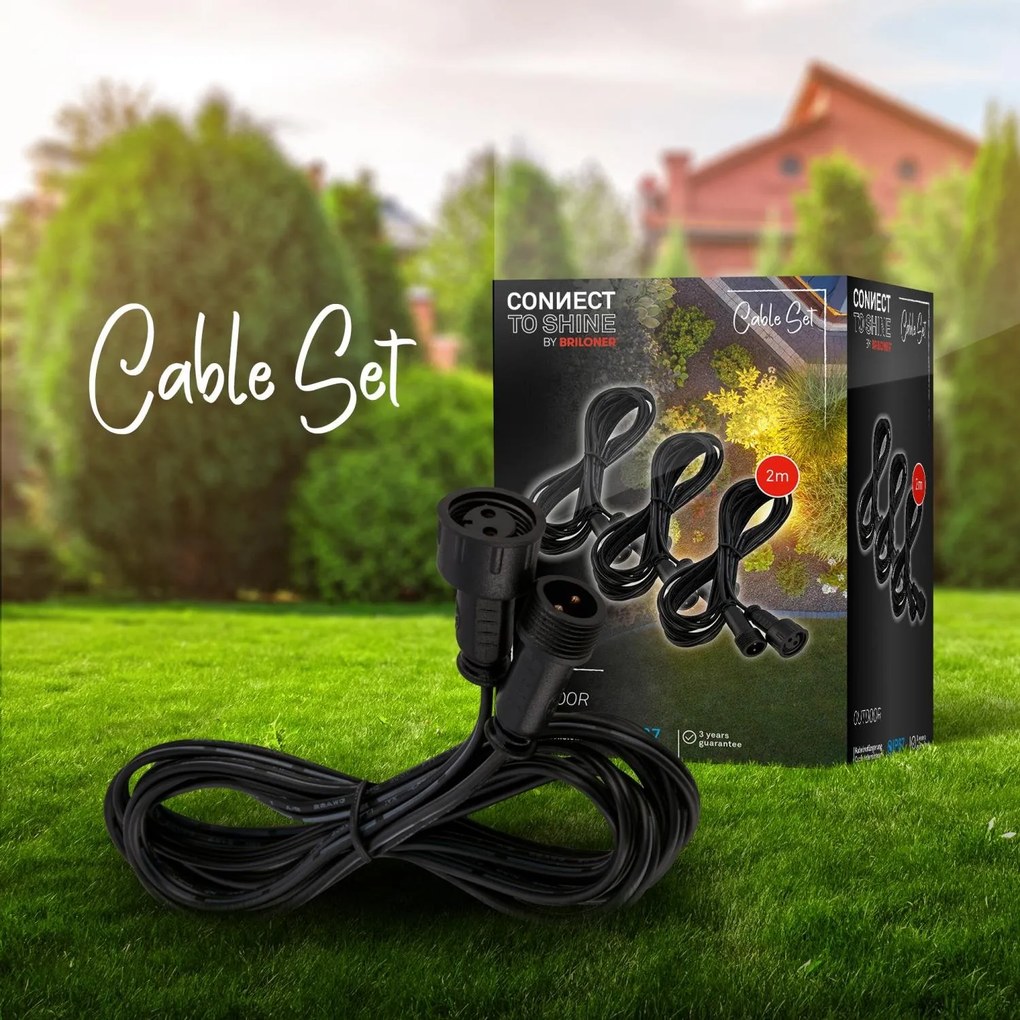 BRI 3920035 CONNECT TO SHINE 3ks sada prodlužovací kabel 200 cm – IP67 ochrana proti vodě, 12V, černá - BRILONER