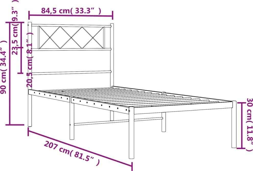 vidaXL Kovový rám postele s čelem 80 x 200 cm [372317] Barva: Černá