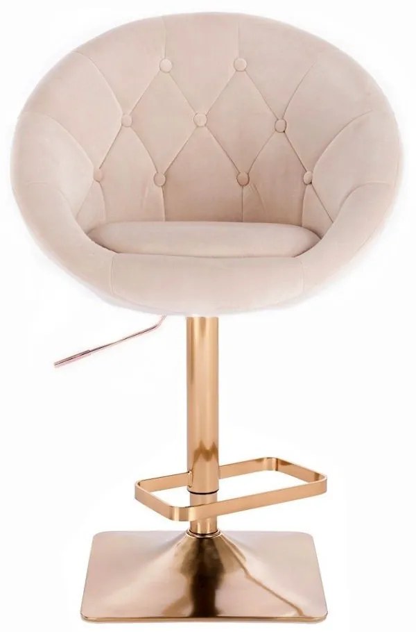 LuxuryForm Barová židle VERA VELUR na zlaté hranaté podstavě - krémová