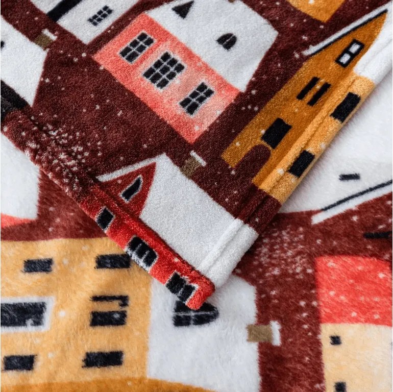 Mikroplyšová deka SNOWY VILLAGE, barevná Rozměr: 200 x 220 cm