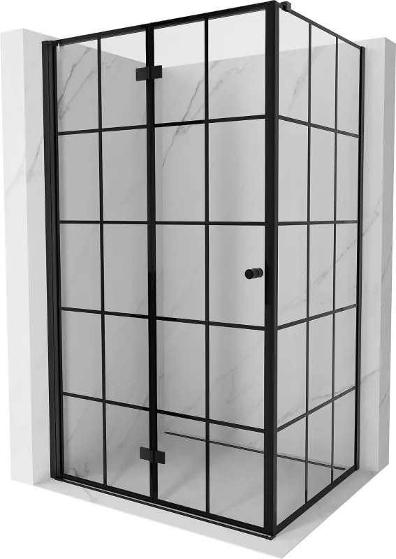 Mexen Mist-F T, 1-křídlý skládací sprchový kout levý 70 x 100 cm, čiré sklo-černá mřížka, 8A6T-070-100-70-77-L