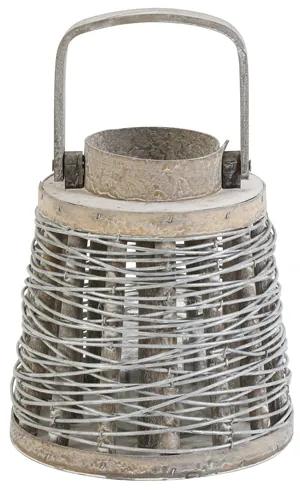 Lucerna SAMOS šedá - drátěná se sklem na svíci, pr. 20 x 30 cm