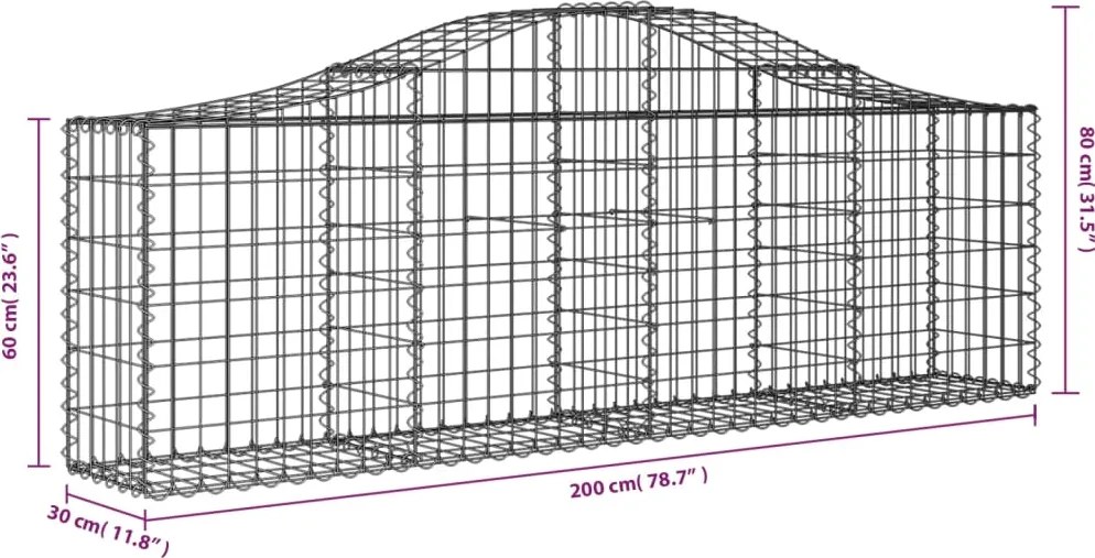 Klenuté gabionové koše 5 ks 200x30x60/80 cm pozinkované železo 3145391