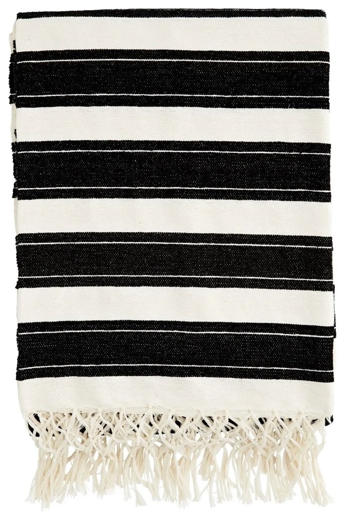 MADAM STOLTZ Přehoz Black and White 130 x 170 cm, černá barva, textil