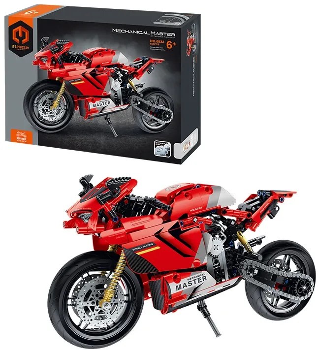 MECHANICAL MASTER - Stavebnice Silniční motorka červená 557 ks