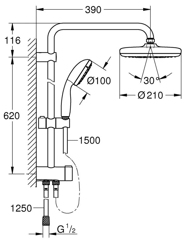 Grohe Tempesta System 210 - Nástěnný Flex sprchový systém s přepínačem, chrom 26381001