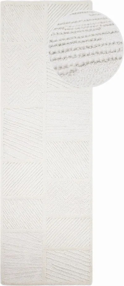 Bílý ručně tkaný běhoun s příměsí vlny 80x230 cm Sculptured Blocks – Flair Rugs