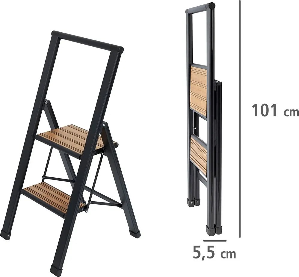 Skládací schůdkový žebřík, černý, 2 schody, WENKO