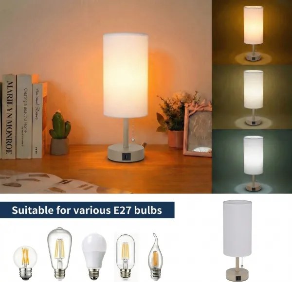 Brilagi - Stolní lampa s USB portem TABLON 1xE27/25W/230V béžová/bílá