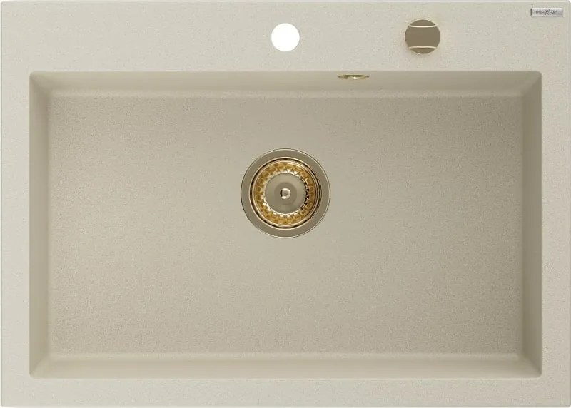 Mexen Elix granitový dřez 1-komorový 700 x 500 mm, béžový, sifon zlatý - 6526701005-69-G