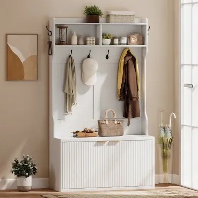HOMCOM botník 4-v-1, moderní věšák s otevřenou přihrádkou pro chodbu, vstupní halu, ložnici, 100x38x172 cm, bílá