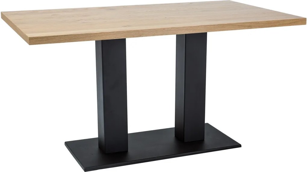 Jídelní stůl 180x90 cm z dýhy v dekoru dub s černou kovovou konstrukcí KN892