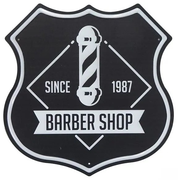 Kovová cedule ve tvaru štítu Barber Shop 4