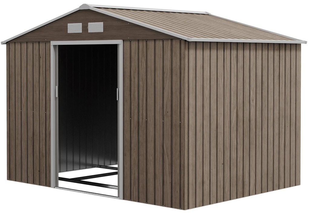 Outsunny kůlna na nářadí 4,9 m², zahradní kůlna s jednoplášťovou střechou, posuvné dveře, základy, 277 x 195 x 192 cm, pozinkovaná ocelová kůlna na n…