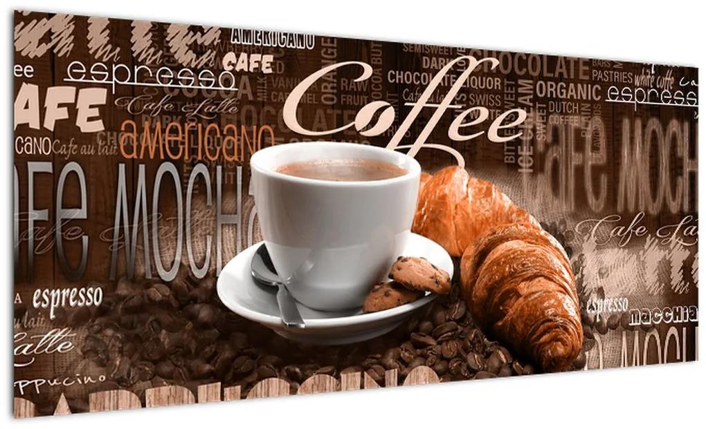 Káva s croissantem - obraz (100x40cm)