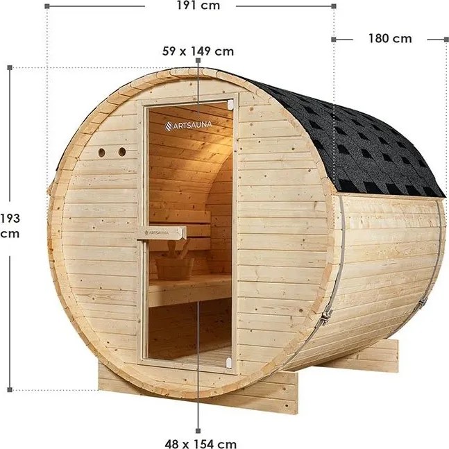 Zahradní sudová sauna pro 4 osoby s kamny 6 kW