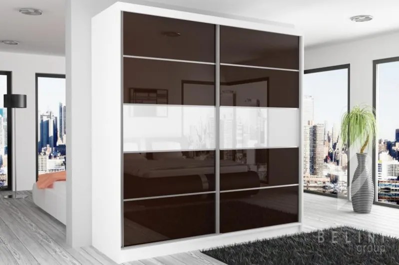 Designová šatní skříň se skleněnými dveřmi - šířka 133 cm bílý korpus - Bez dojezdu