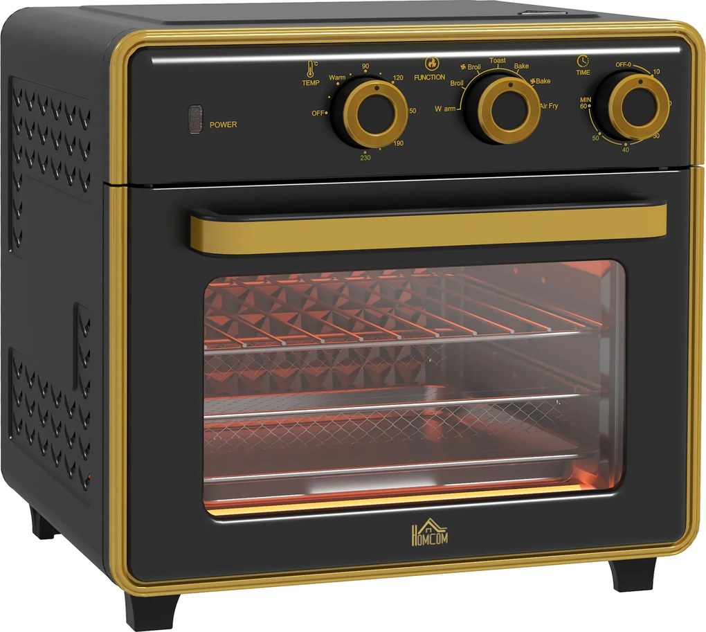 HOMCOM malá trouba 20L 1400W 90-230℃ s časovačem na 1 hodinu 3 polohy roštu Plech na pečení Žehlička Černá 36cm x 37,7cm x 34,5cm | Aosom.de