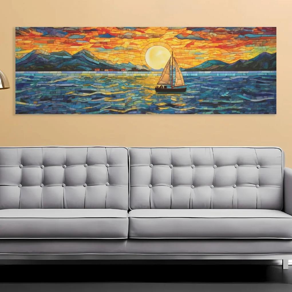 Obraz na plátně - Plachetnice při západu slunce mozaika FeelHappy.cz Velikost obrazu: 150 x 50 cm