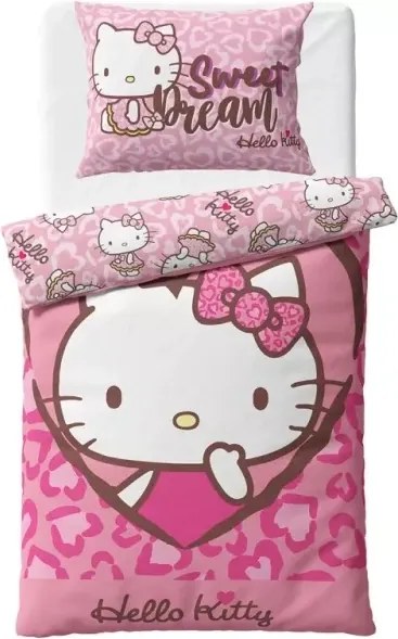 Carbotex dětské povlečení bavlna Hello Kitty Růžová Pohádka 140x200, 70x90 cm