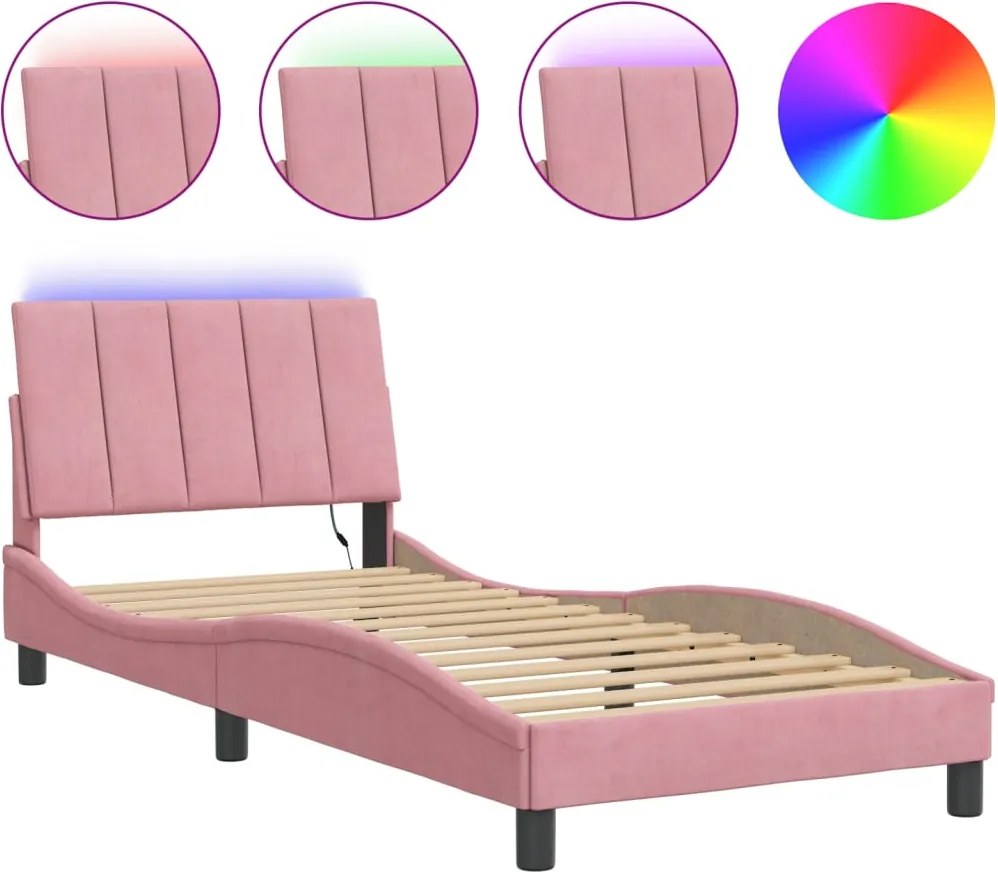 Rám postele s LED osvětlením bez matrace Hanko růžový 80 x 200 cm samet 3213750
