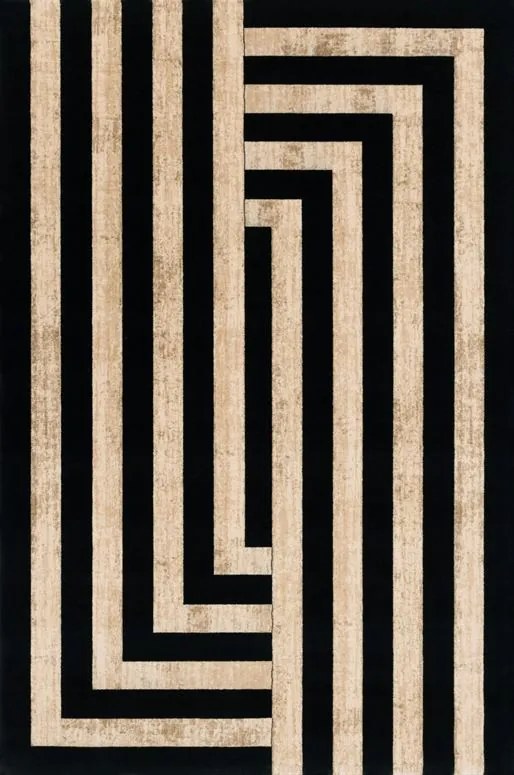 Kusový koberec vlněný Agnella Agnus Art Deco II Černý Béžový Rozměr: 133x195 cm