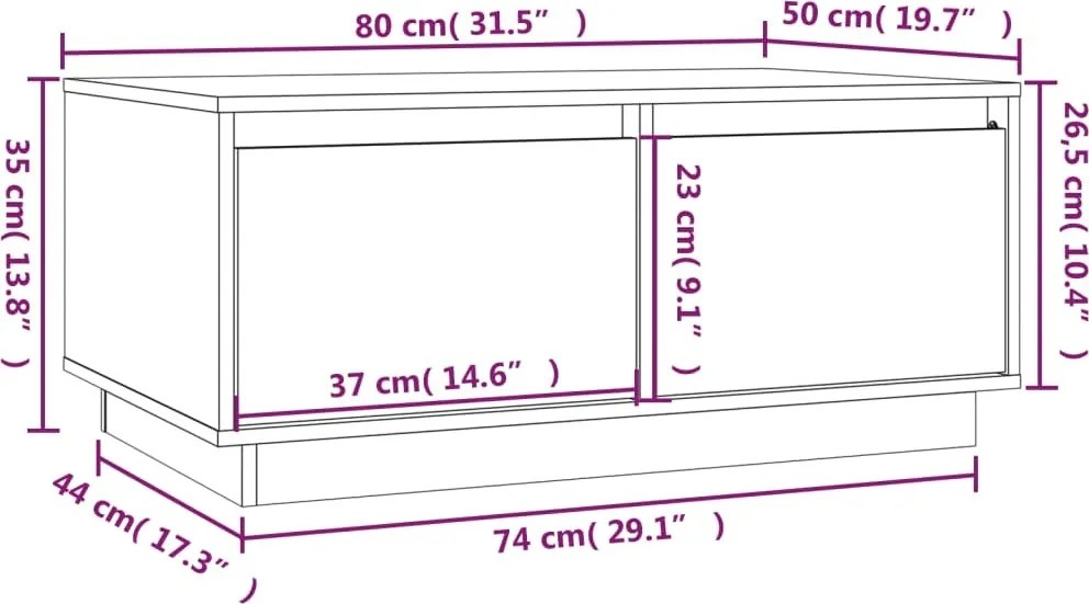 vidaXL Konferenční stolek 80x50x35 cm masivní borové dřevo [814439] Barva: Šedá