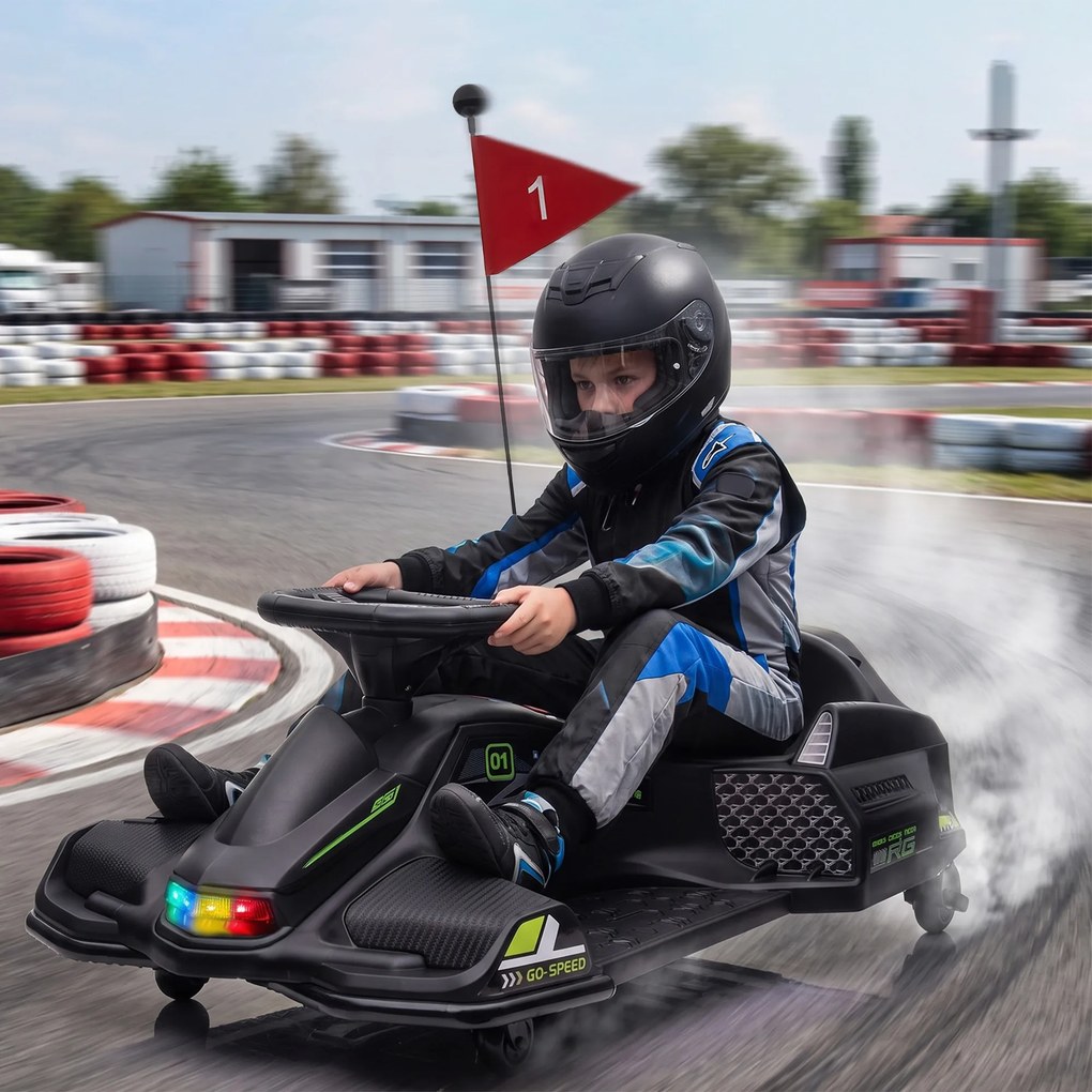 HOMCOM Dětský elektrický go-kart 12V 3-8 km/h Drift Kart s režimem driftu, pomalým startem, go-kartem s osvětlením a hudbou, bezpečnostním pásem pro …