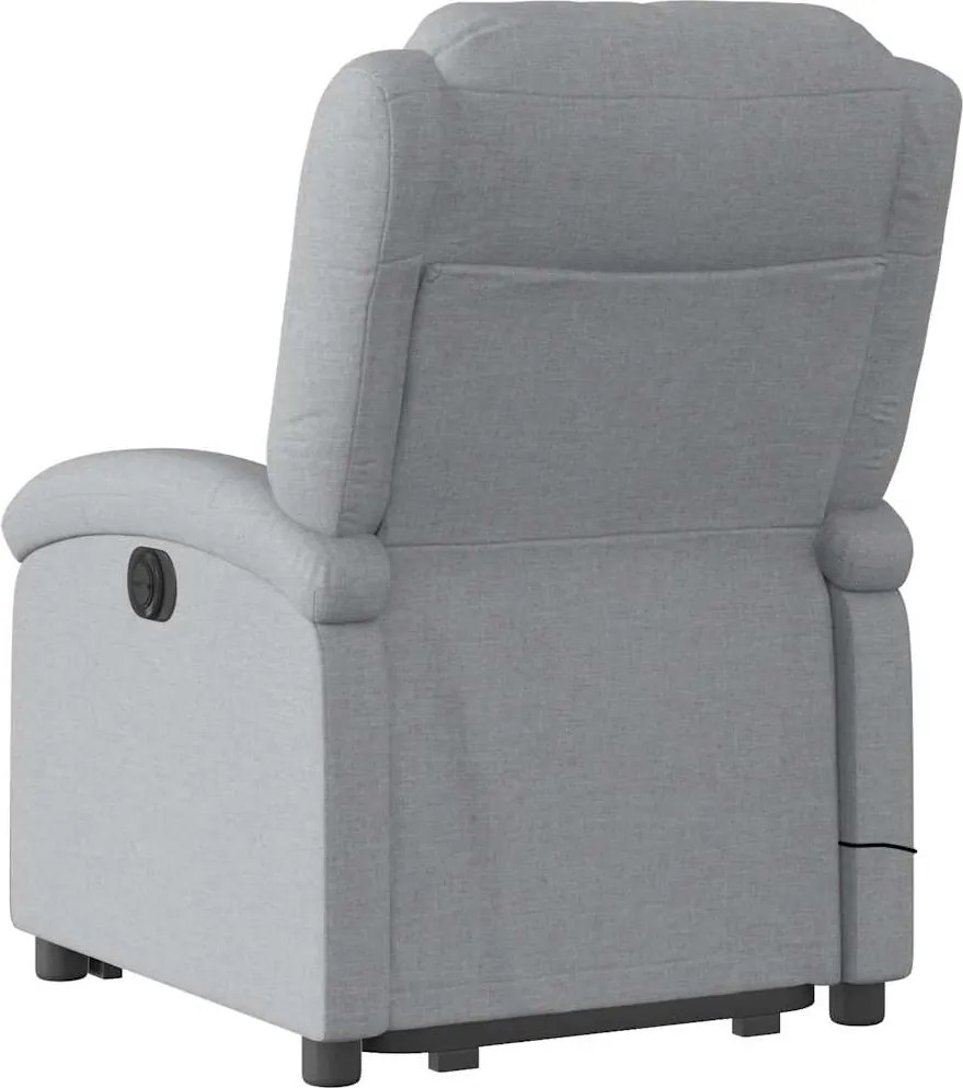 Zvedací masážní polohovací křeslo světle šedé textil 3204176