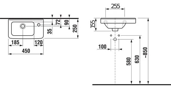 Jika Cubito Pure asymetrické umývátko 450 mm H8114241001061