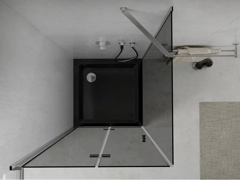Mexen Lima, sprchový kout se skládacími dveřmi 80 (dveře) x 80 (stěna) cm, 6mm šedé sklo, chromový profil + slim sprchová vanička černá + chromový sifon, 856-080-080-01-40-4070
