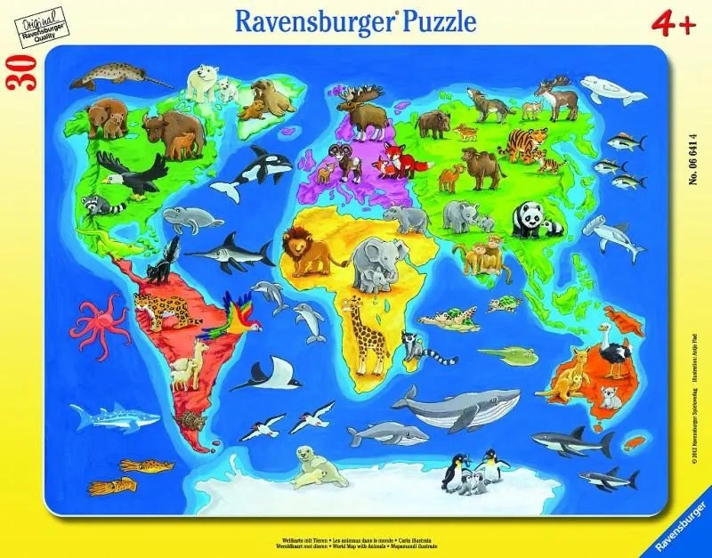 Ravensburger Mapa světa se zvířaty 30 dílků