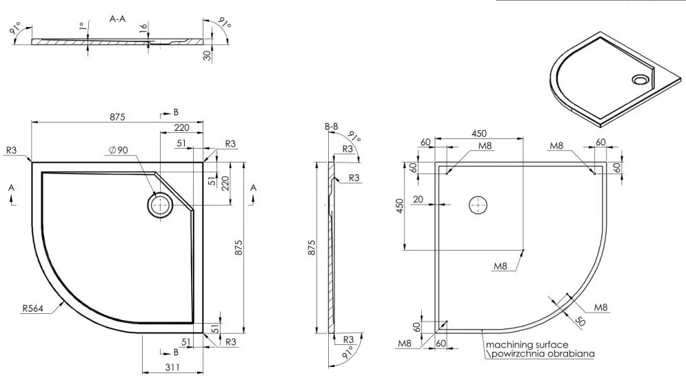 ARTTEC BRILIANT 90 x 90 cm - Parní sprchový box model 8 čiré sklo PAN01234