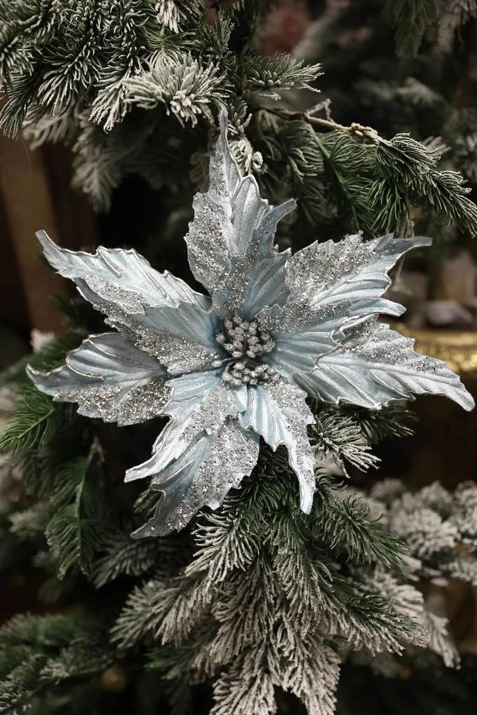 Ledově modrá vánoční růže 33cm