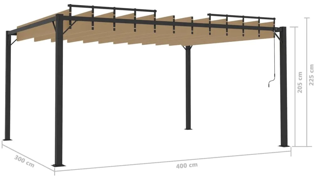 vidaXL Marketos Altán s lamelovou střechou 3 x 4 m taupe tkanina a hliník