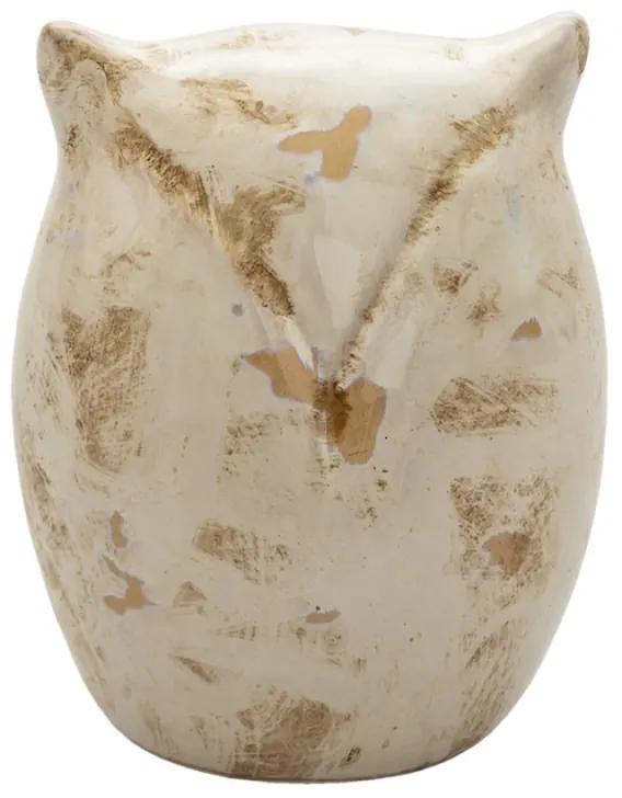 Keramická krémová dekorace sova – 14x10x17 cm