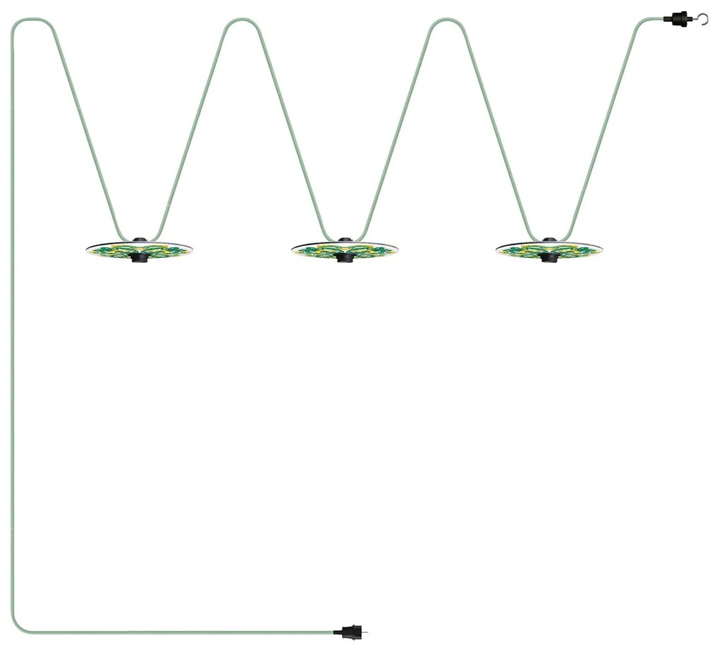 creative cables Světelný řetěz LUMET 'maioliche', textilní kabel od 10m délky, 3x objímky a stínidla, háček a zástrčka Barva: Žluto-zelená