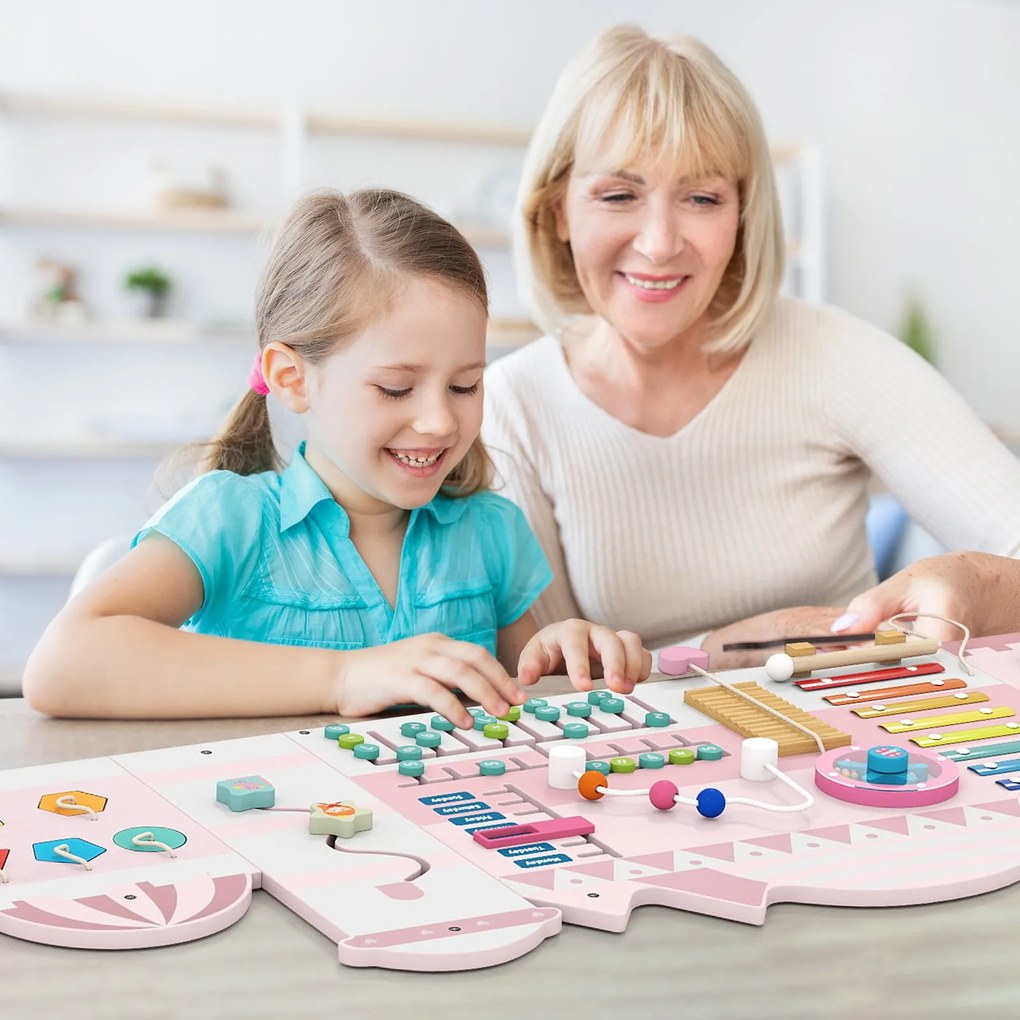 Costway Batole Activity Wall 11-in-1 Montessori dřevěná nástěnná hračka