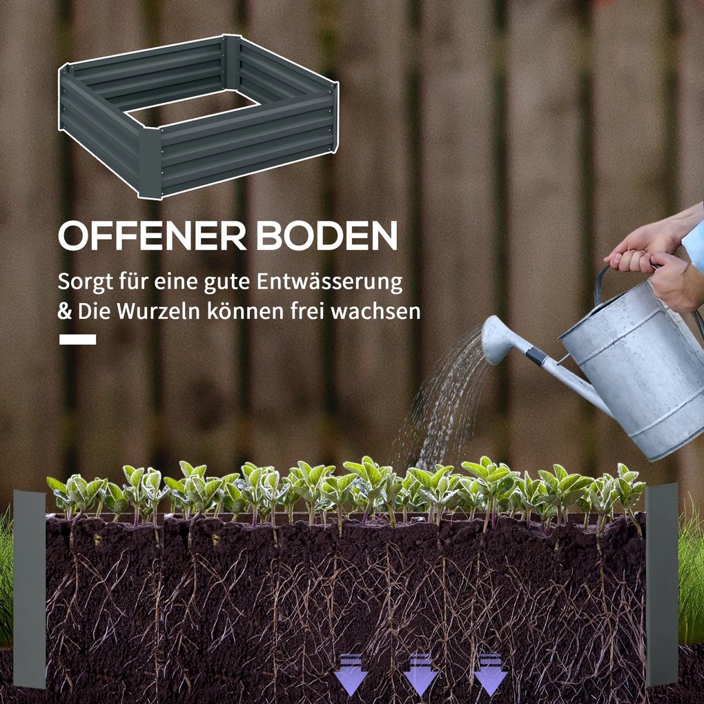 Outsunny 2-dílný vyvýšený záhon z oceli, studený rám pro rostliny, zahradní box na bylinky 100x100x30cm pro zahradu, balkon, terasu, záhon pro květin…