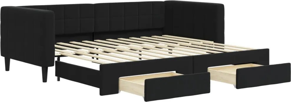 Válenda s přistýlkou a zásuvkami černá 90 x 200 cm samet 3196743