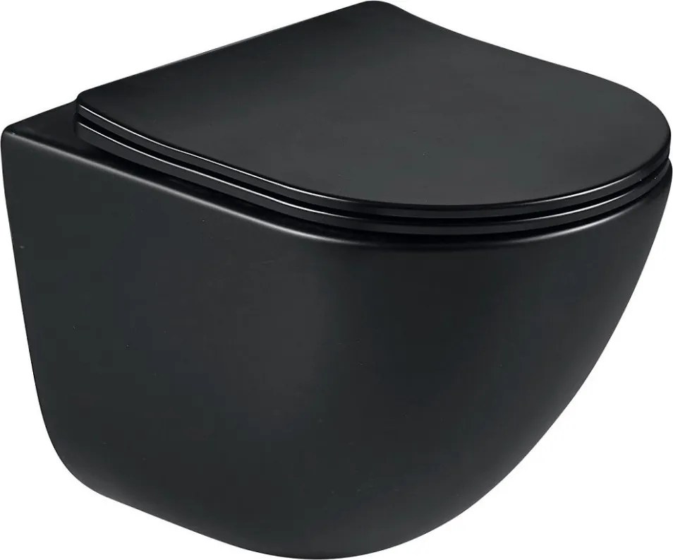Erga Lily+, závěsná WC mísa 490x370x365mm, Rimless Tornado 2 + toaletní sedátko s pomalým zavíráním, černá matná, ERG-V03-LILY-TO2-BK