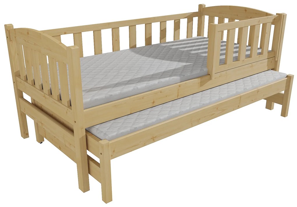 Vomaks Dětská postel s výsuvnou přistýlkou DPV 013 se zábranou Rozměr: 80 x 200 cm, Barva: bezbarvý lak