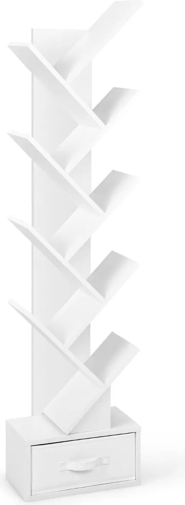 Costway Knihovna 10 Tier Tree Book se zásuvkou na podlaze stojící úložný regál