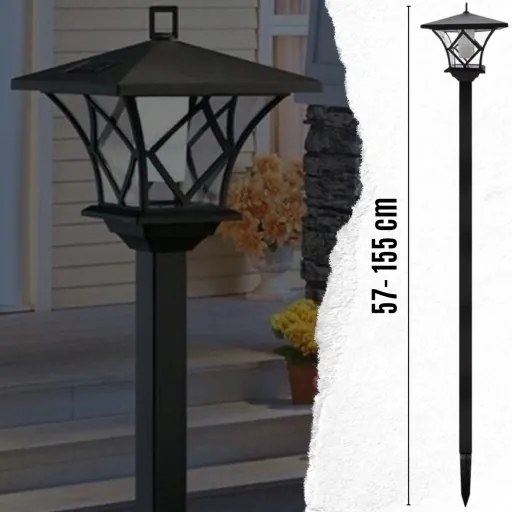 FlameGlow 155 cm – solární pochodňová lampa s 53 LED diodami a držákem na zeď nebo do země