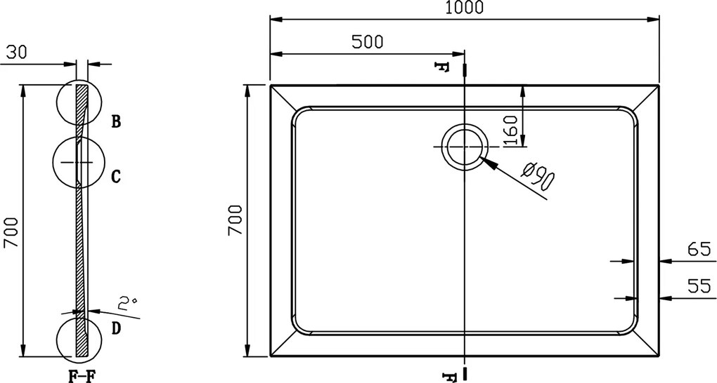 Aqualine Tecmi 100 x 70 x 3 cm PQ10070 obdélníková sprchová vanička litý mramor