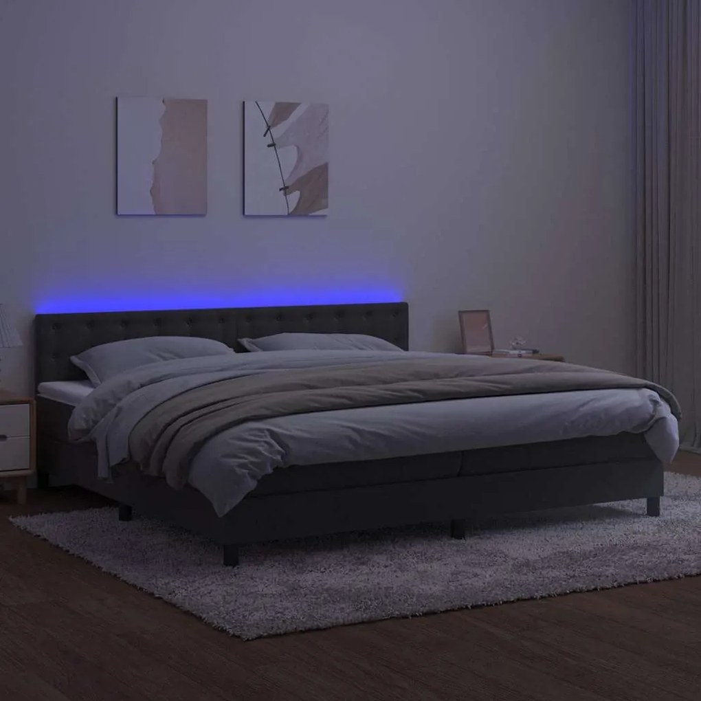 Box spring postel s matrací a LED tmavě šedá 200x200 cm samet 3134664
